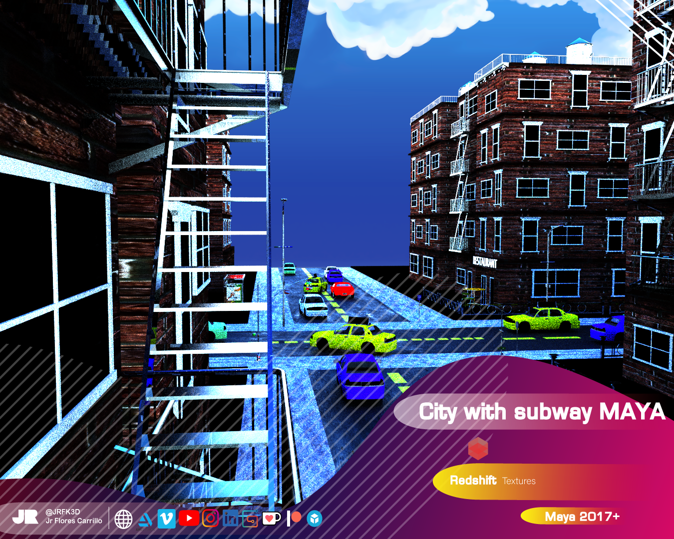 City with subway scene FOR MAYA (With textures) - AnimProps