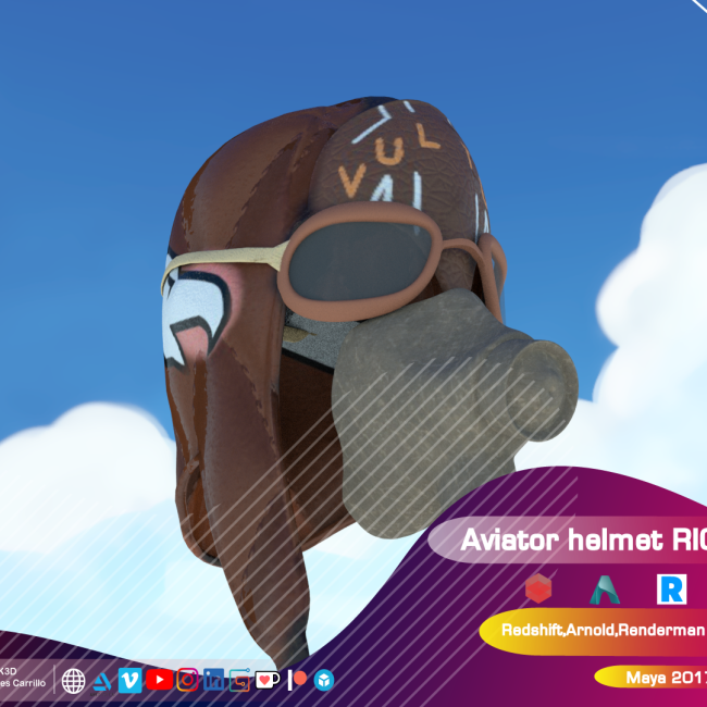 Aviator helmet with mask and glasses RIG MAYA (Arnold, Redshift ...