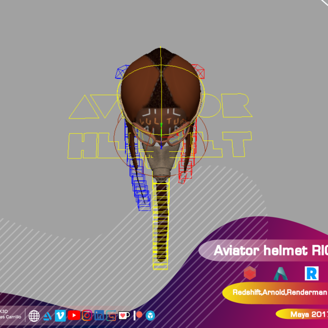 Aviator helmet with mask and glasses RIG MAYA (Arnold, Redshift, Renderman, Vray) - AnimProps