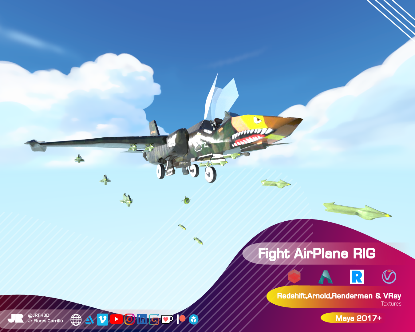 Fight Airplane with Arms,Bombs and Cabin controls RIG MAYA (Arnold ...