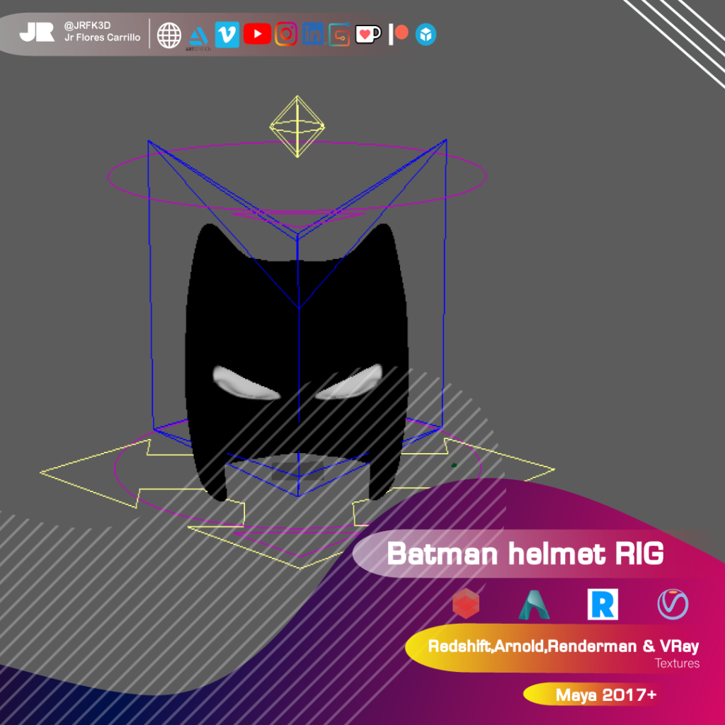 Batman helmet RIG MAYA (Arnold, Redshift, Renderman, Vray) - AnimProps