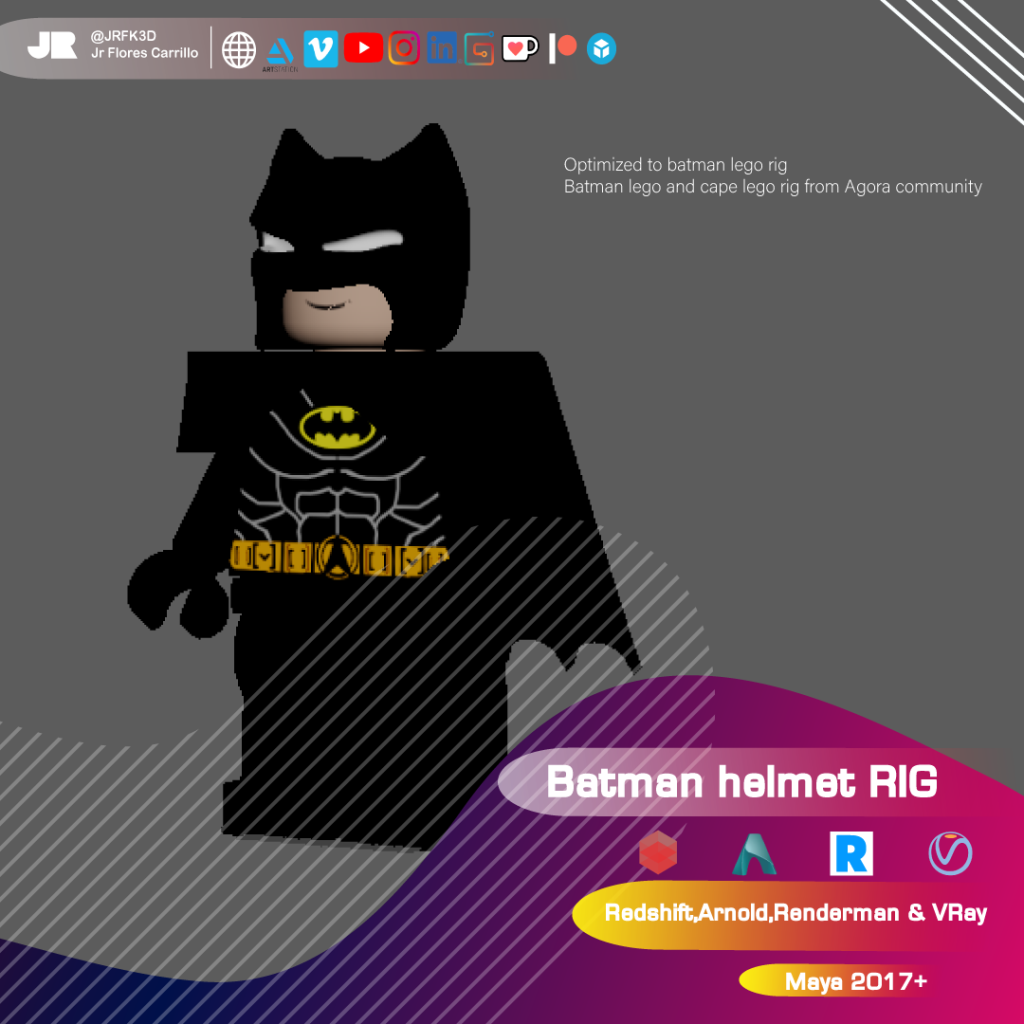 Batman helmet RIG MAYA (Arnold, Redshift, Renderman, Vray) - AnimProps